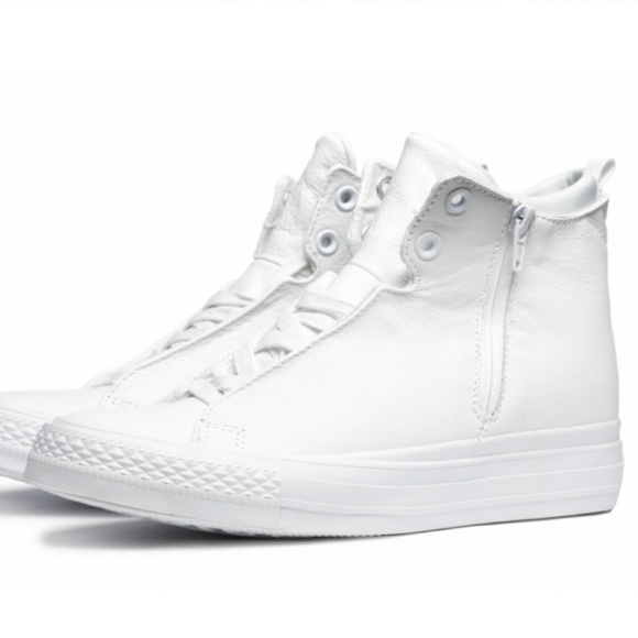 Converse | Shoes | Nwt Converse White Leather Mid Top Wedge Sneakers ...